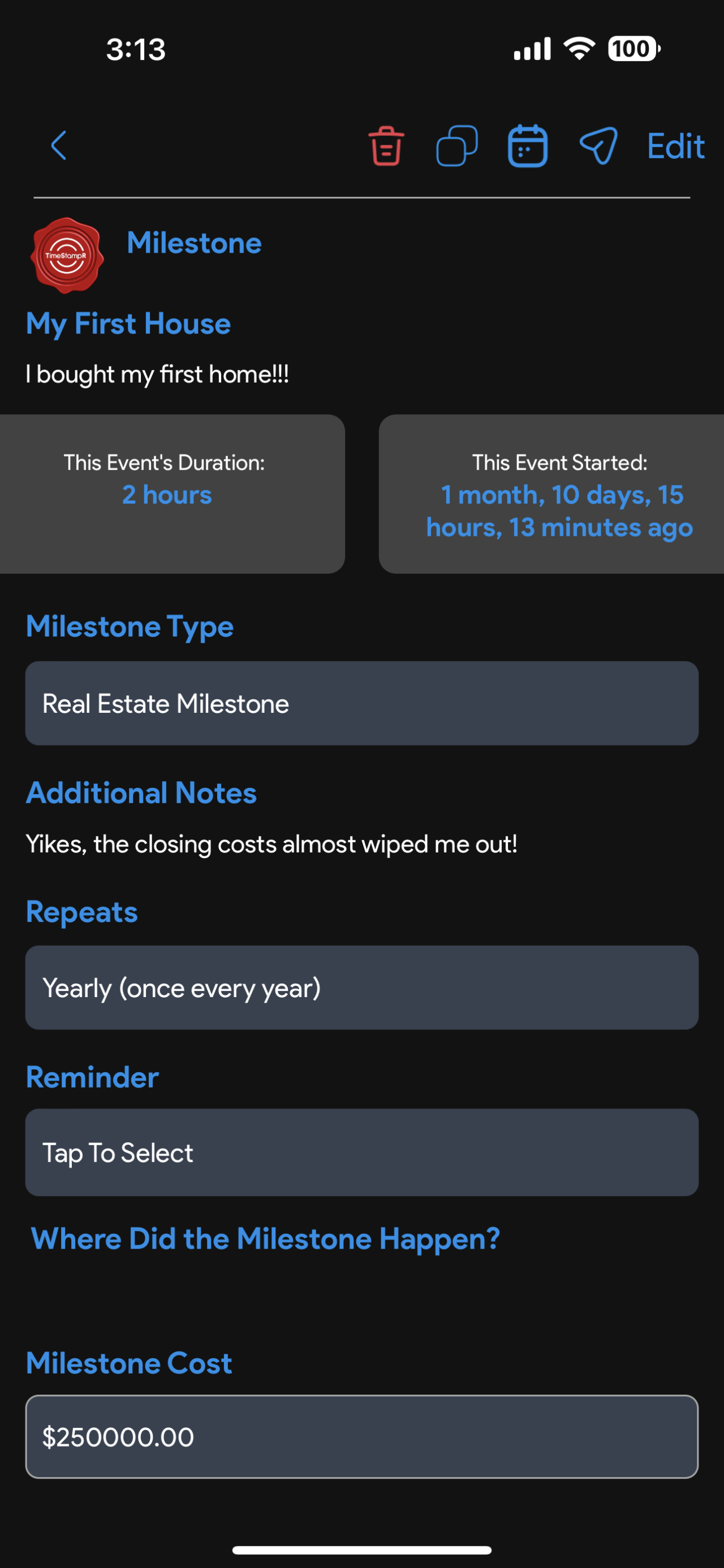 Milestone | TimeStampR